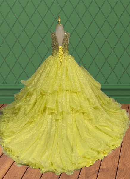 Littles Glitz Yellow Pageant Dress with Beaded Bodice – CupcakePageantDress