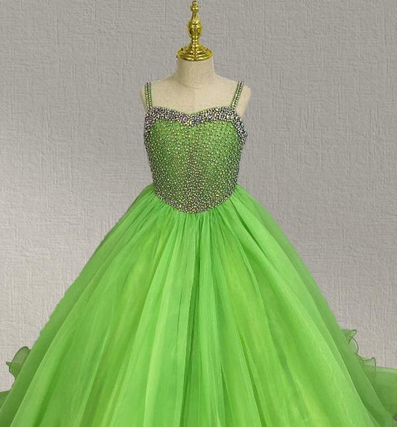 Custom Made Flower Girls Sparkly Green Pageant Dress – CupcakePageantDress