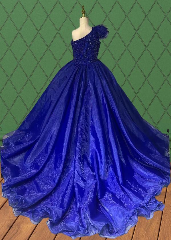 Kids Royal Stunning Pageant Gown with Feather – CupcakePageantDress