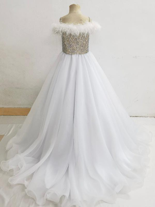 Glitz Miss Teen Sparkly Evening Gown with Feather – CupcakePageantDress