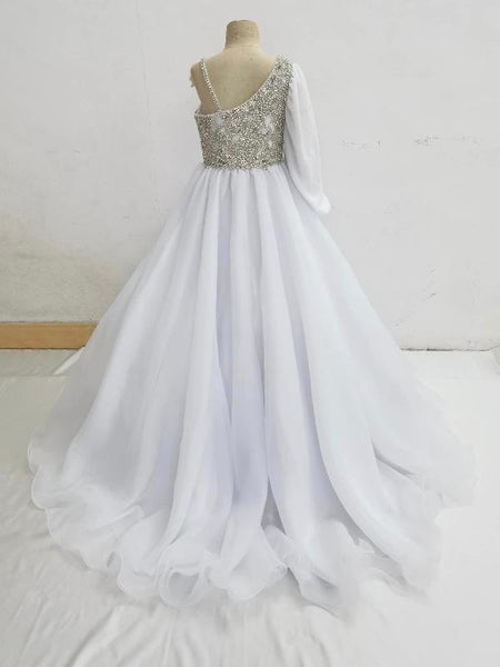 Stunning Little Girl One Shoulder Sparkly Ball Gown – CupcakePageantDress