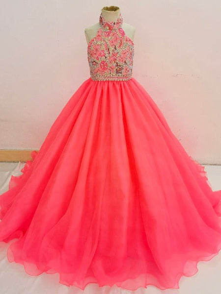 Stunning Little Child Glitzy Beaded Bodice Long Coral Pageant Dress ...
