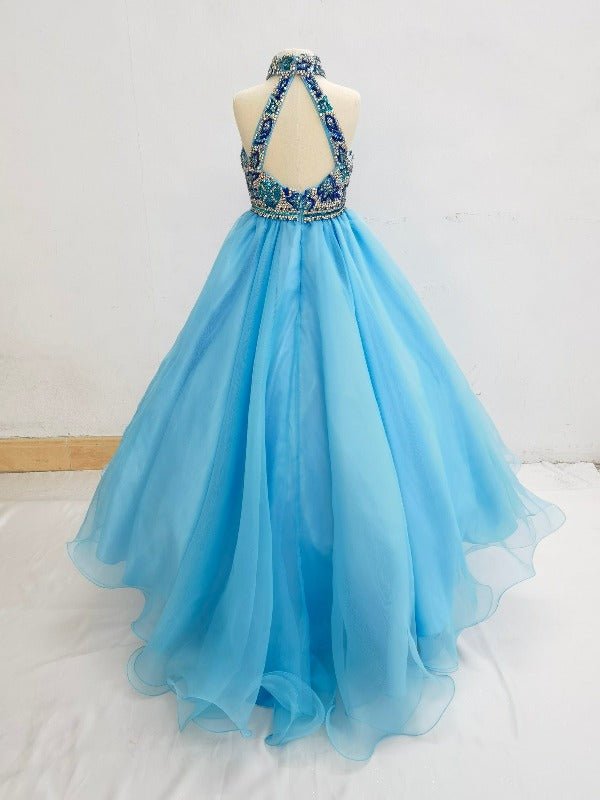 Glitz Beaded Bodice Little Girl Open Back Sky Blue Child Pageant Gown ...