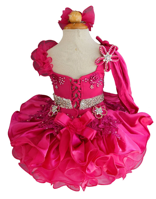 Fuchsia One Shoulder Little Girl/Baby Miss/Baby Girl Pageant Dress ...